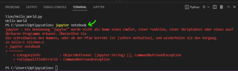 Python Schnellstart mit VS Code (Windows) - Optipyzation