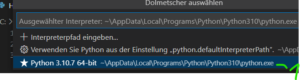 Python Schnellstart mit VS Code (Windows) - Optipyzation