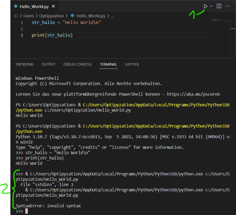 Python Schnellstart mit VS Code (Windows) - Optipyzation